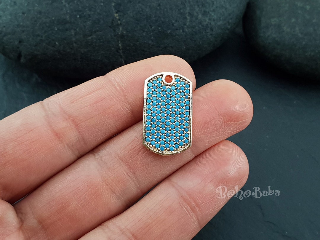 Gold Plated Pave Rectangle Pendant, Rectangle Necklace, Micro Pave Tag ...