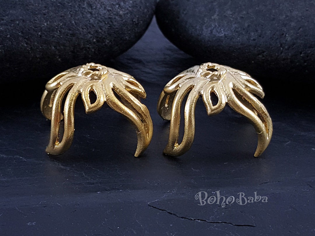 Large Gold Bead Caps, Matte Gold Plated Brass Bead Cap, Gold Jewelry ...