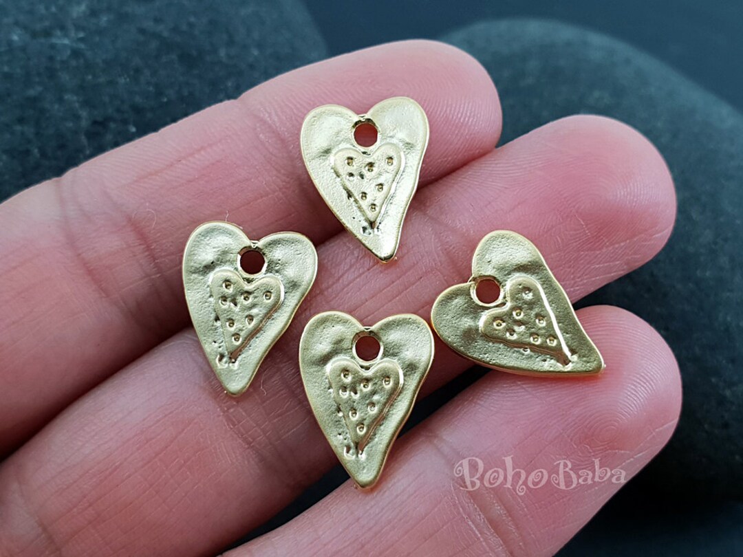 Gold Heart Charms, Mini Heart Charms, Hammered Heart Charms, Tribal ...
