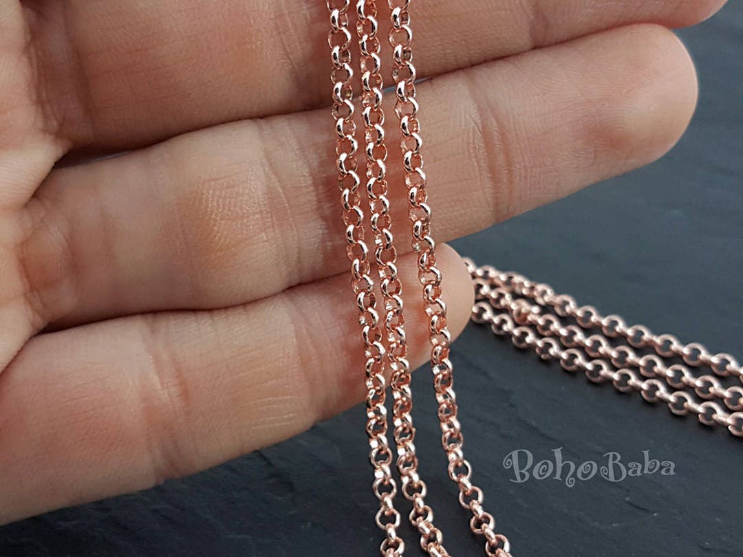 2mm Rose Gold Rolo Chain, Gold Plated Chain, Link Chain, Rose Gold ...
