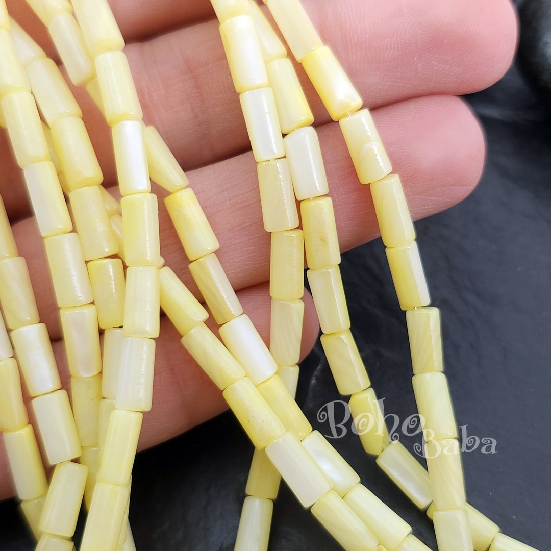 Mother of Pearl Yellow Colored 8mm Tube Beads, Natural MOP Cylinder ...