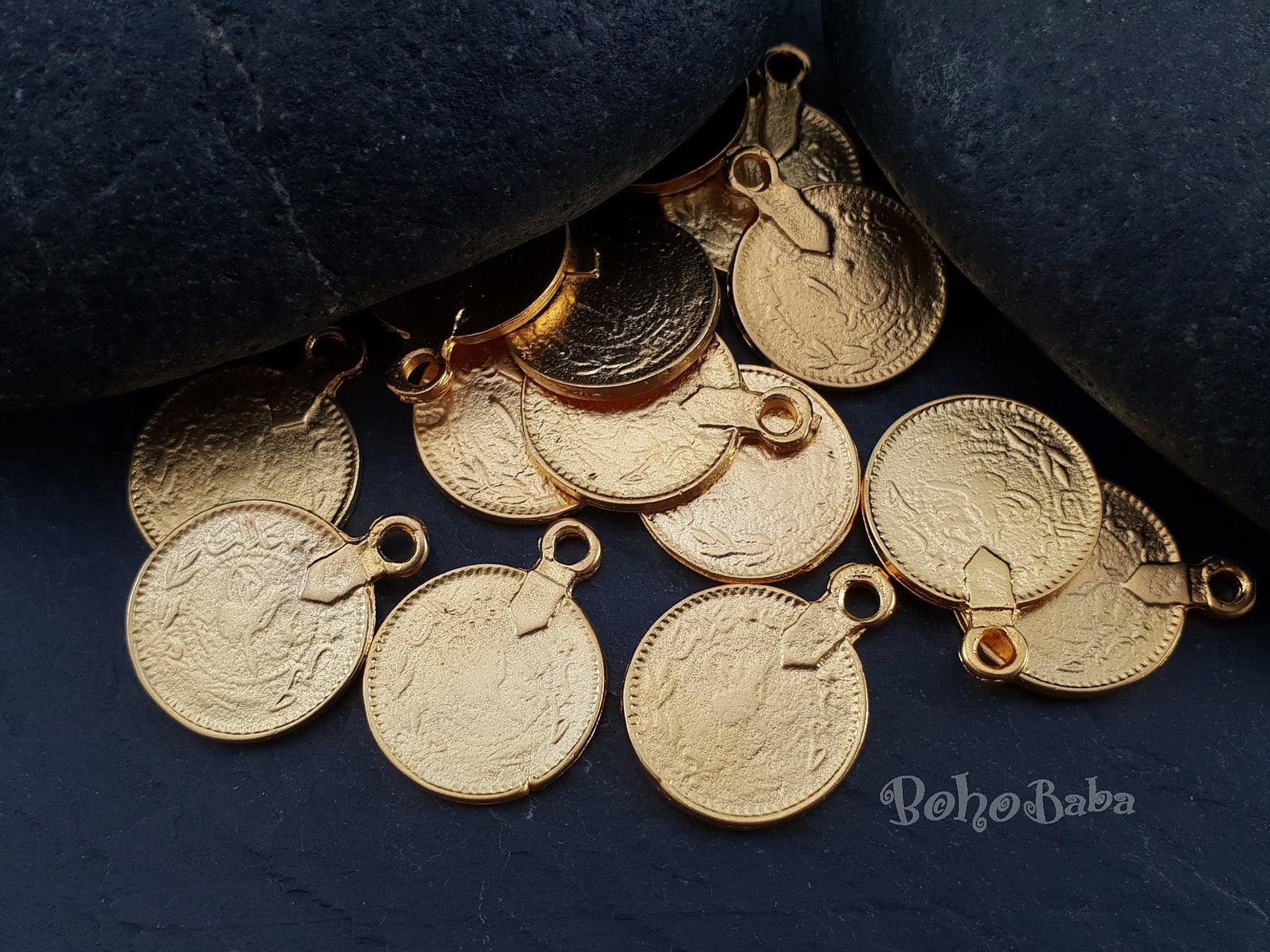 Gold Coin Charms, Turkish Coin Charms, Tribal Coin Pendants, Coin ...
