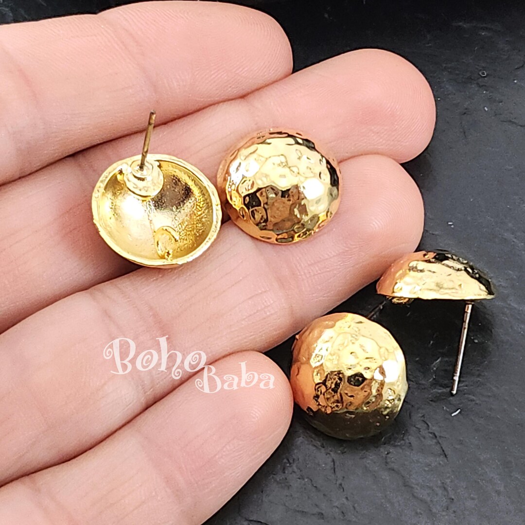 Hammered Earring Posts, Shiny Gold Ear Posts, Stud Earring Components ...