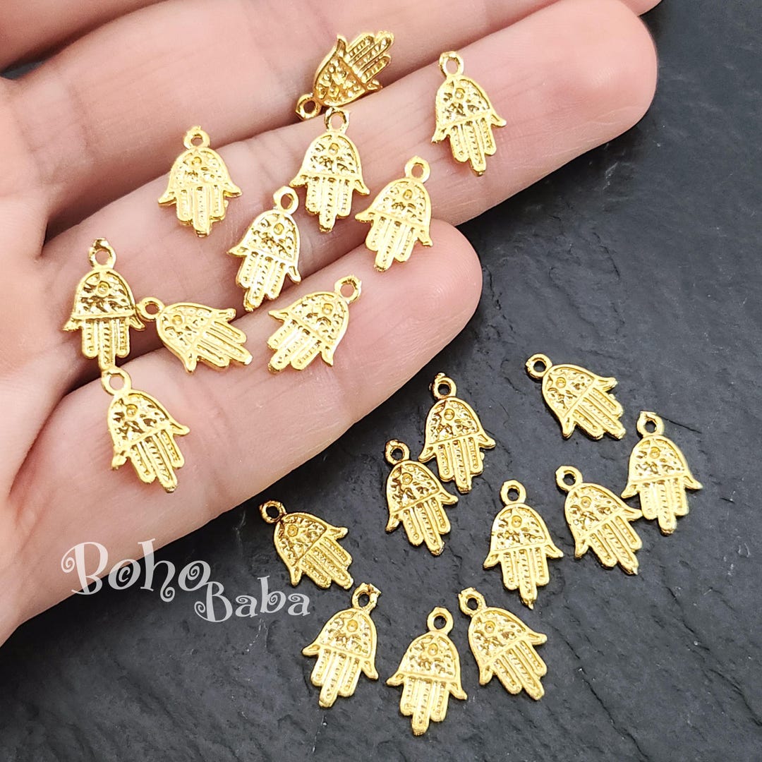 Gold Plated Hamsa Charms, Gold Hand Charms, Mini Hamsa Charms, Tiny ...
