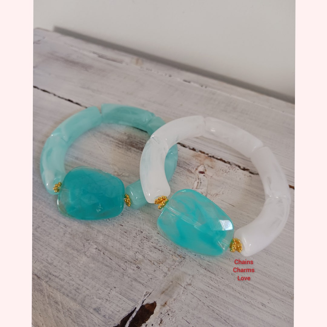 Acrylic Beaded Bracelet Set: Beach Inspired Stretch Bracelets - Etsy