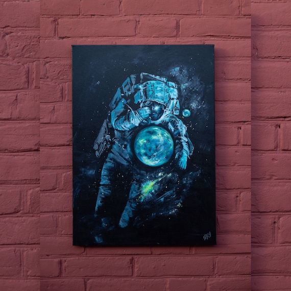 Astronaut on Space oil painting canvas.Outespace | Etsy