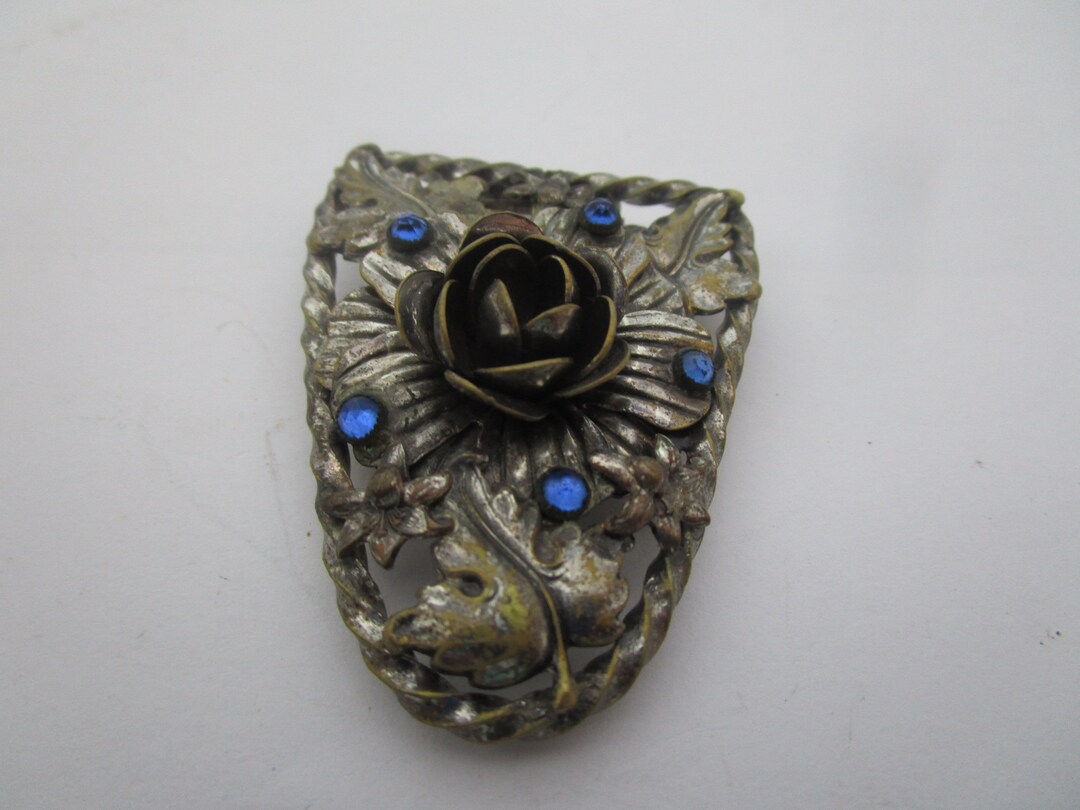 Antique Victorian Fancy Floral Motif Dress Clip With Blue Rhinestones ...