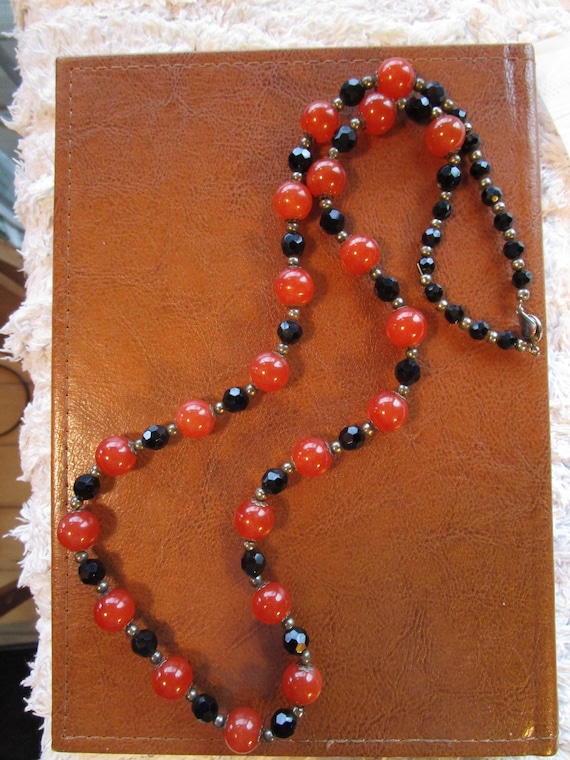Vintage Designer Teng Yue Black Glass & Carnelian Beaded | Etsy