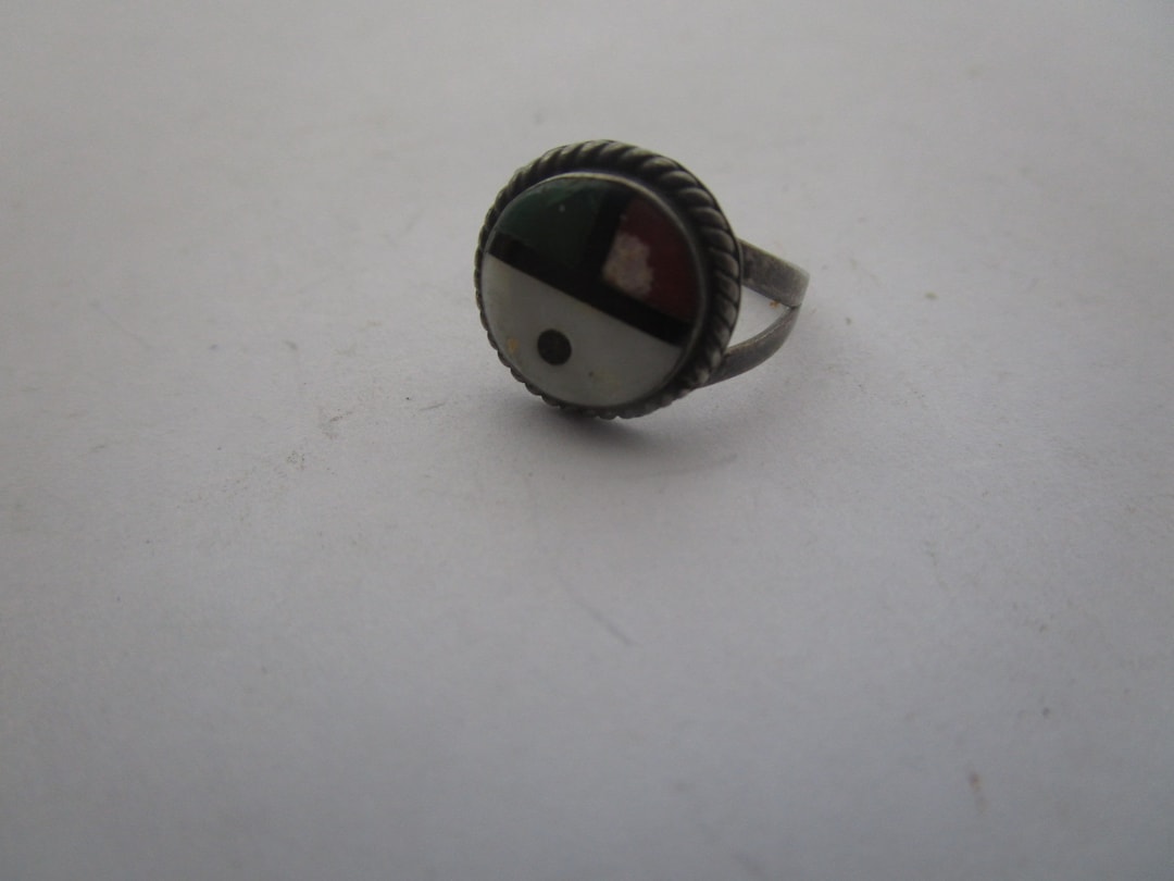 Native American Zuni Artist Signed Sterling Silver & Inlaid Stones - Etsy