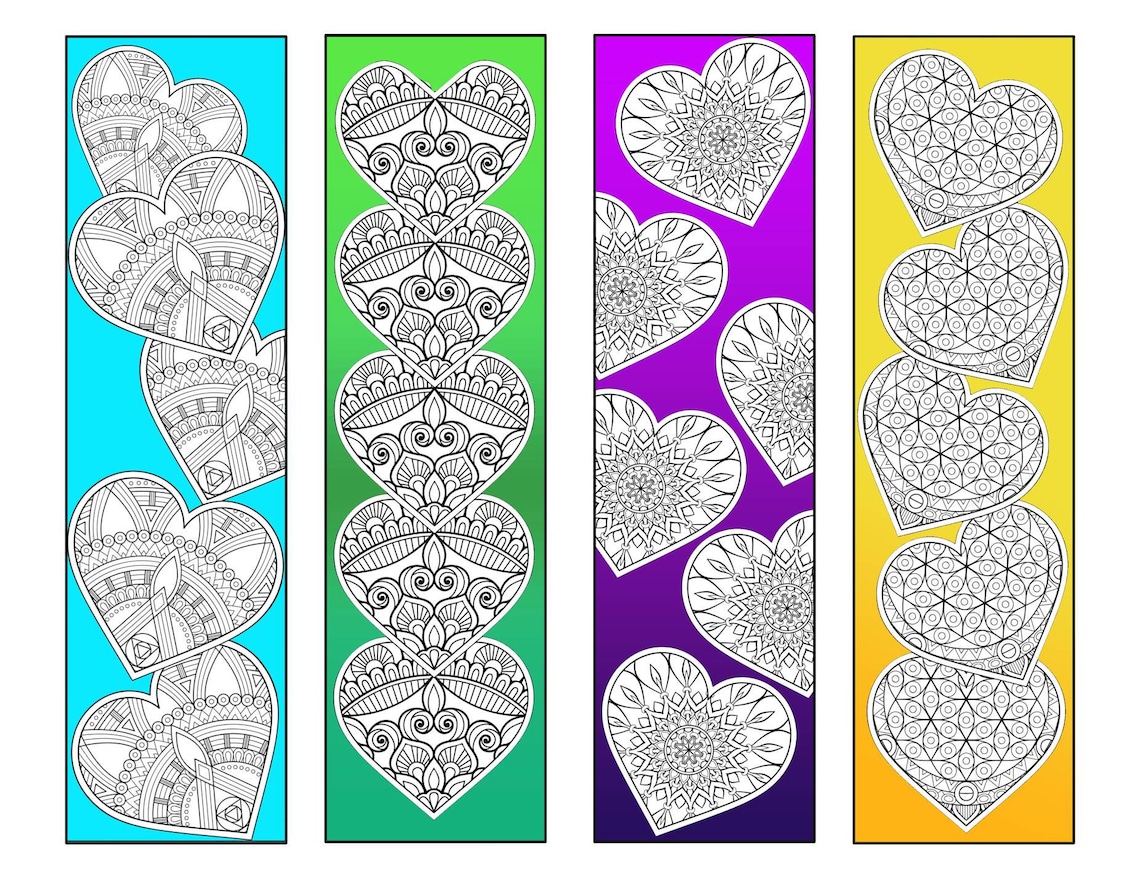 Heart Bookmarks Coloring Page Instant Download Printable | Etsy