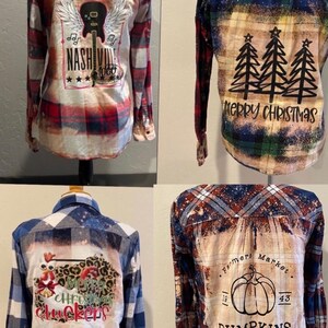 Pick Your Design Blank Distressed Flannel Shirts, Bleached Flannel ...