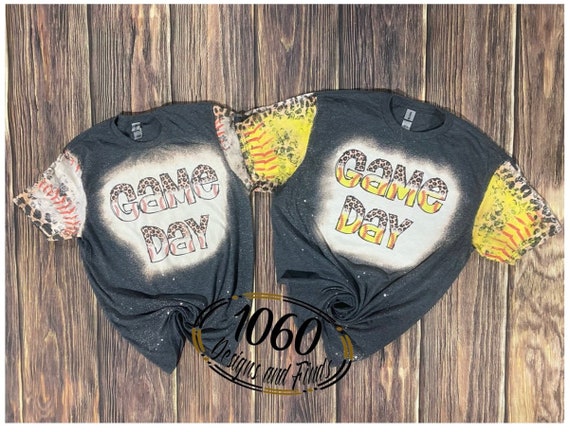 Game Day Softball Baseball and Leopard Bleached Tee Softball - Etsy