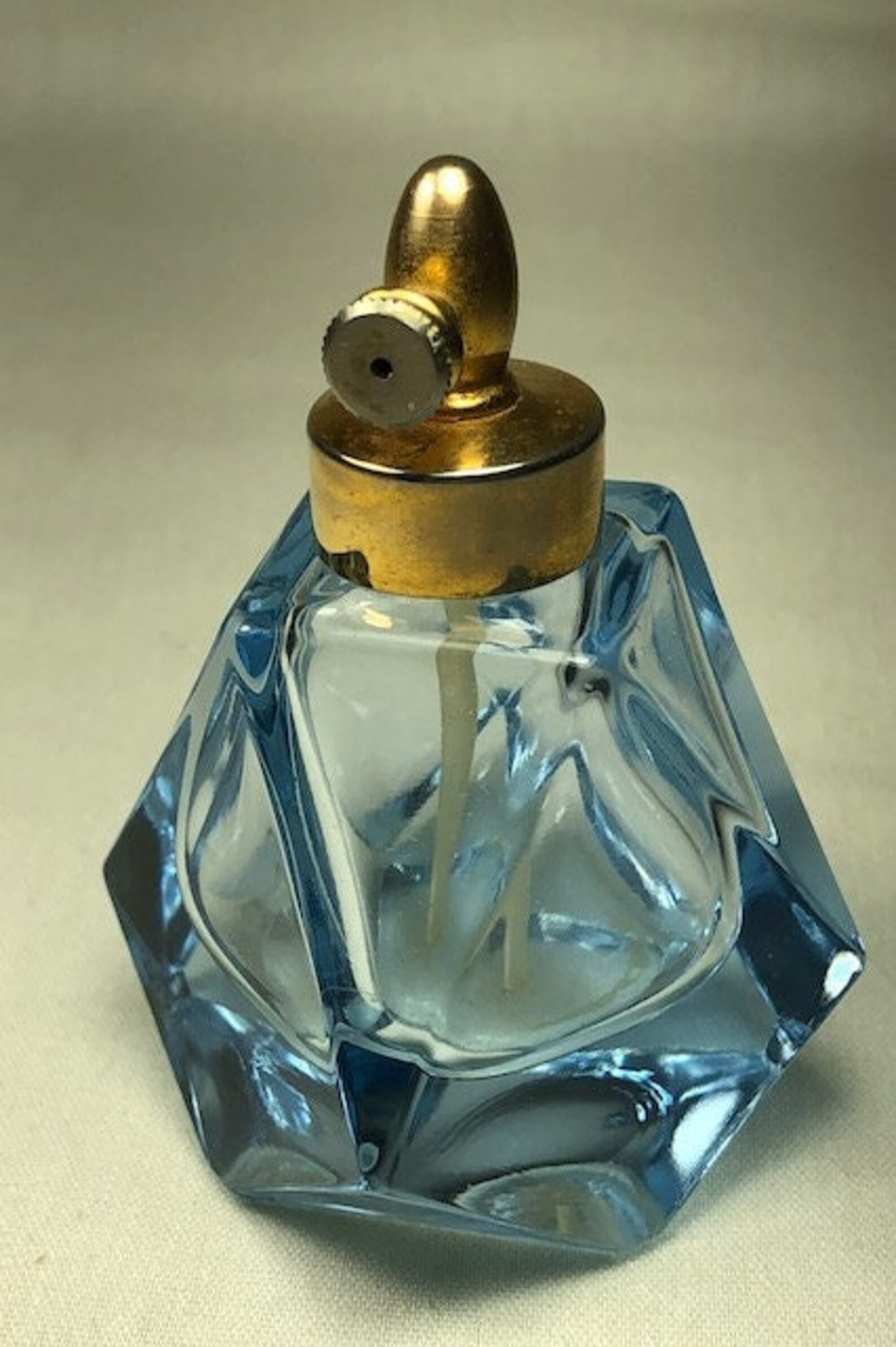 Vintage Pale BLUE Glass Perfume Atomizer Geometric Pattern No Bulb Mid ...