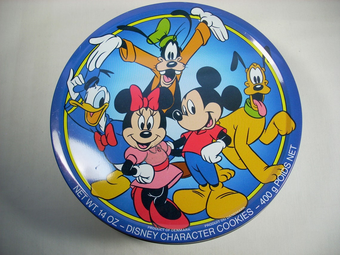 Vintage Walt Disney 7 5/8 Round Tin With Mickey and Minnie Mouse, Pluto ...