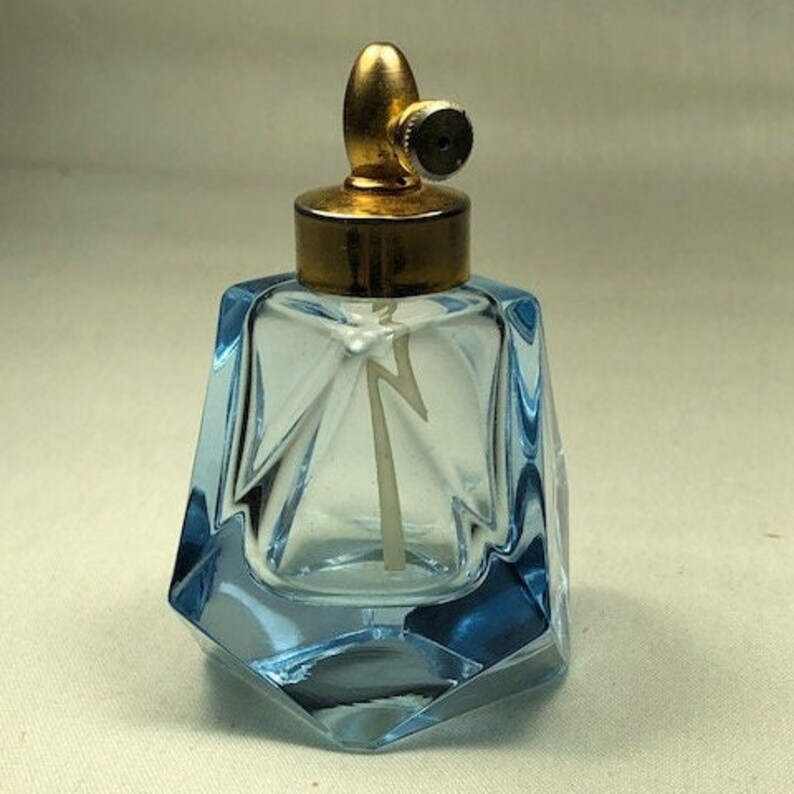 Vintage Pale BLUE Glass Perfume Atomizer Geometric Pattern No Bulb Mid ...