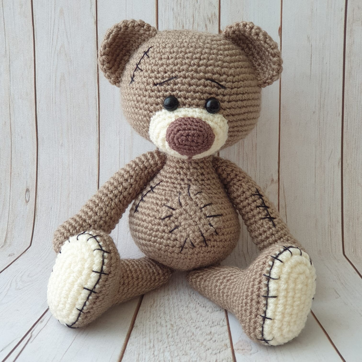 Crochet Brown Bear. Cute Bear With Patches. Crochet Toy Amigurumi for ...