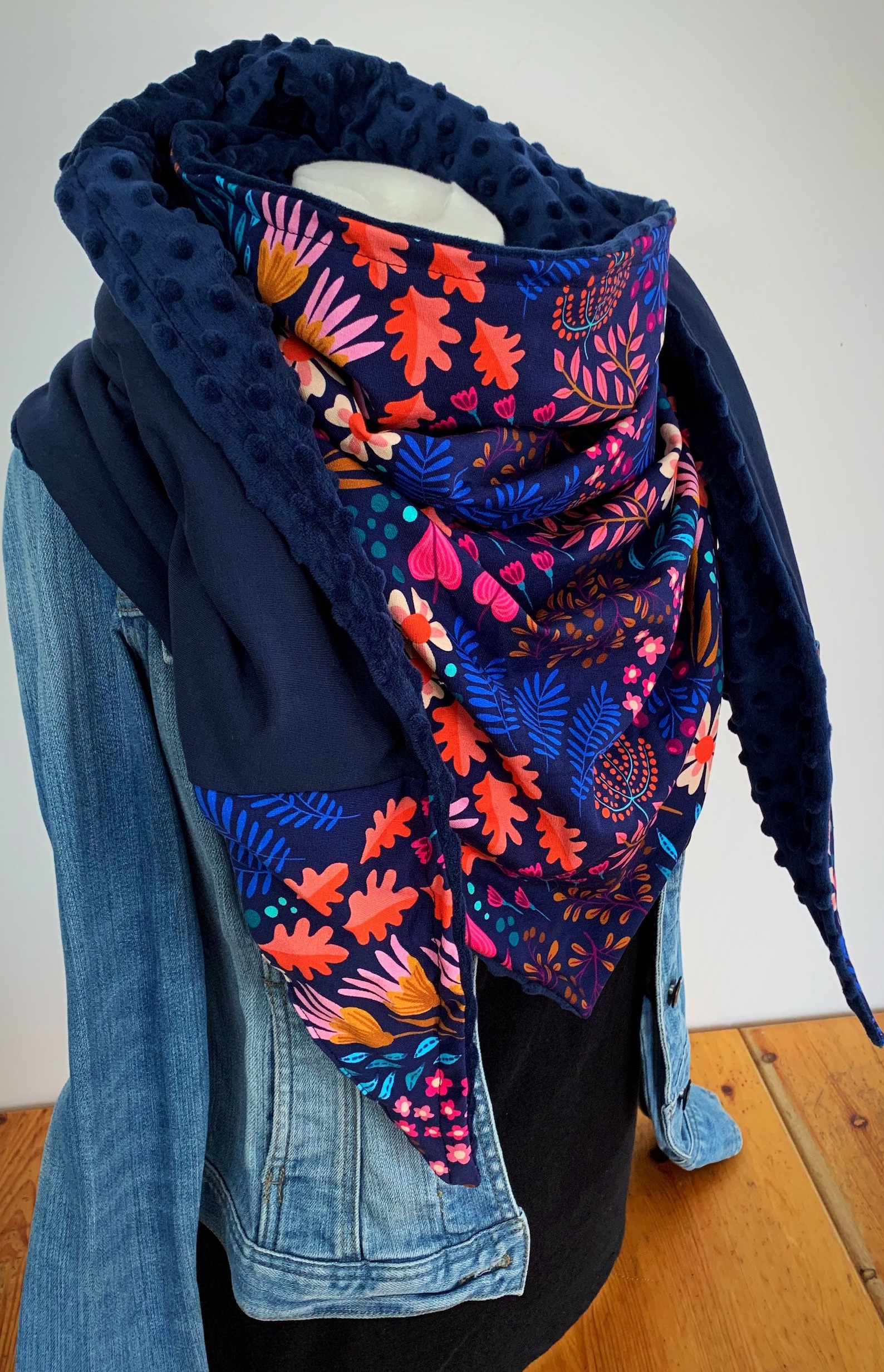 Maxi chèche châle écharpe rose et bleu doublée en polaire - Etsy France