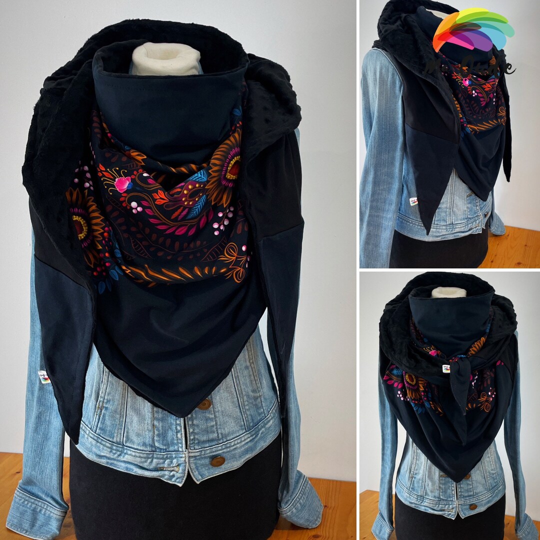 Maxi chèche châle écharpe noire rose et orange doublée en - Etsy France