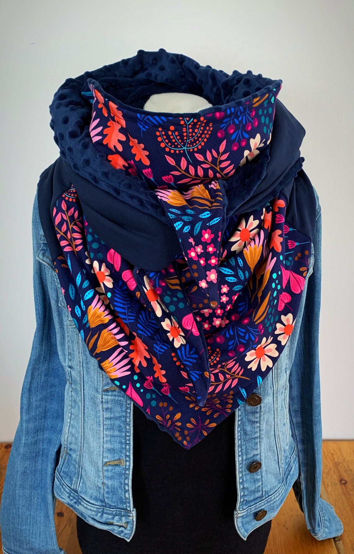 Maxi chèche châle écharpe rose et bleu doublée en polaire - Etsy France