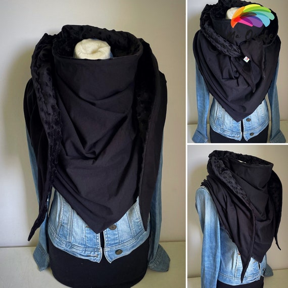 Maxi chèche châle écharpe noire uni doublée en polaire - Etsy France