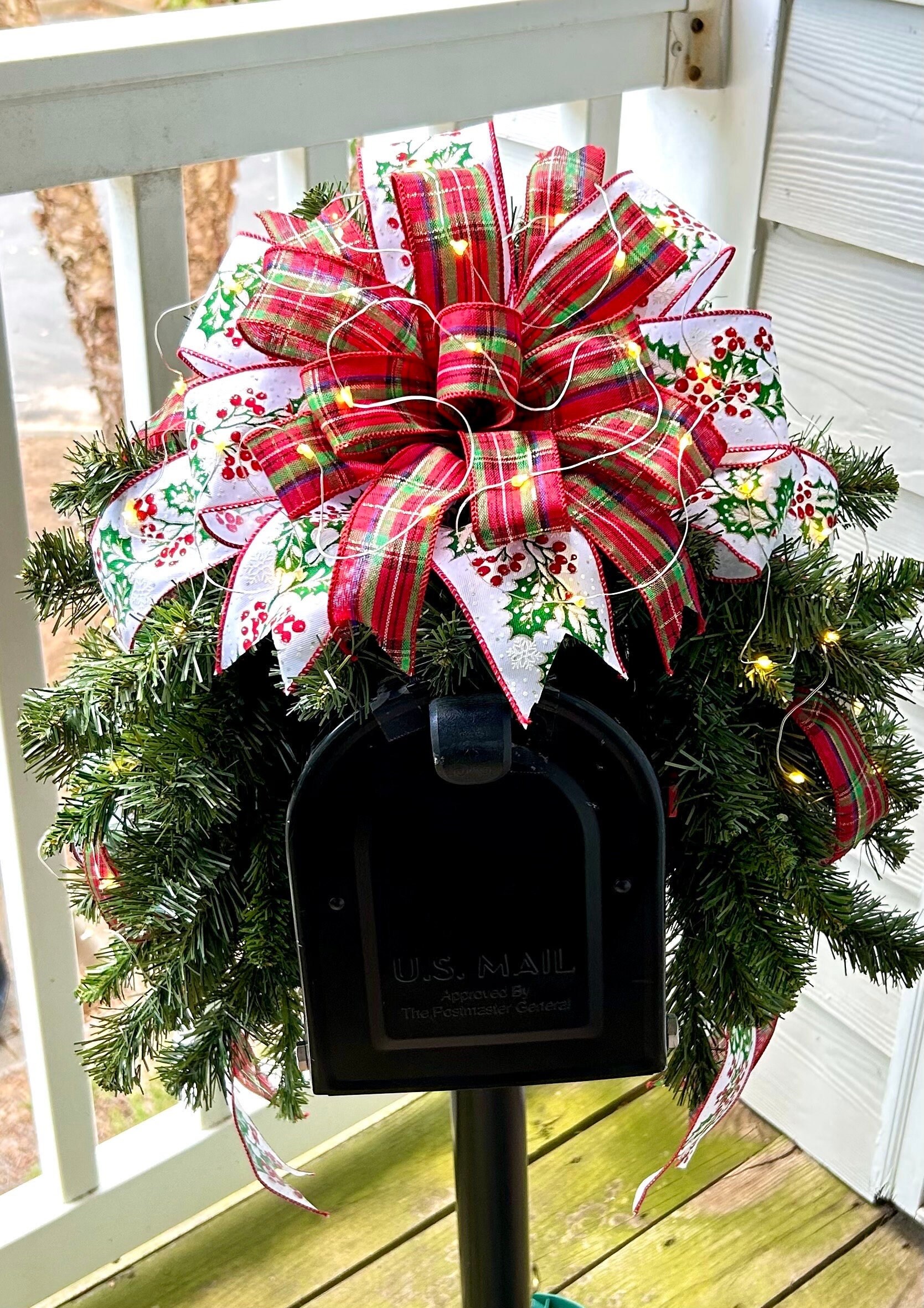 Christmas Plaid Holly Mailbox Lighted Xmas Mailbox Outdoor - Etsy