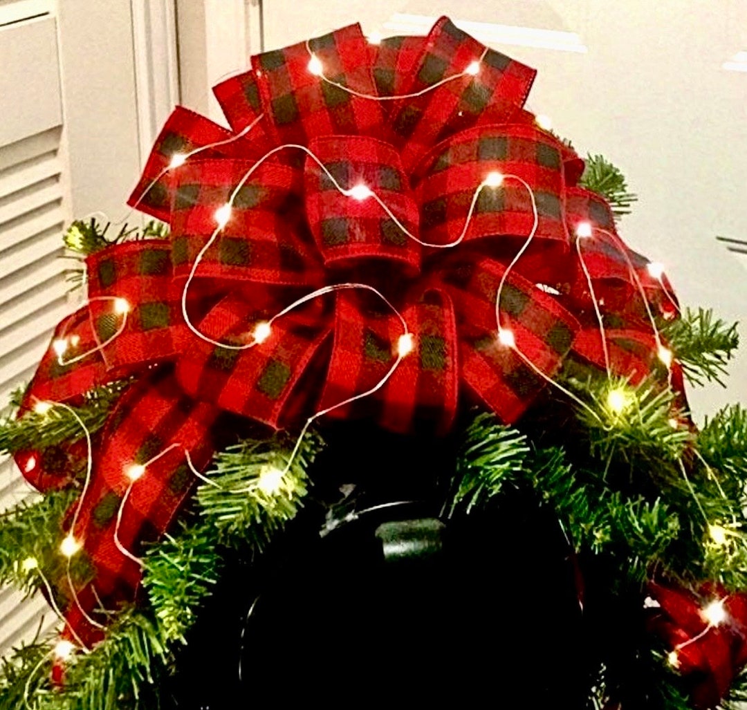 Christmas Lighted Plaid Mailbox Swag, Christmas Mailbox, Outdoor ...