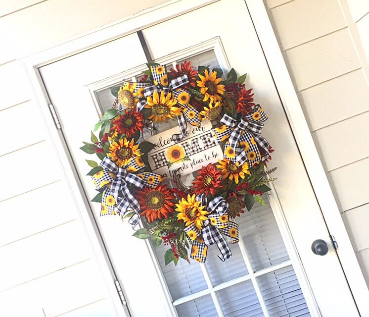 Welcome Home Fall Wreath, Cottagecore Decor, Country Sunflower Wreath ...