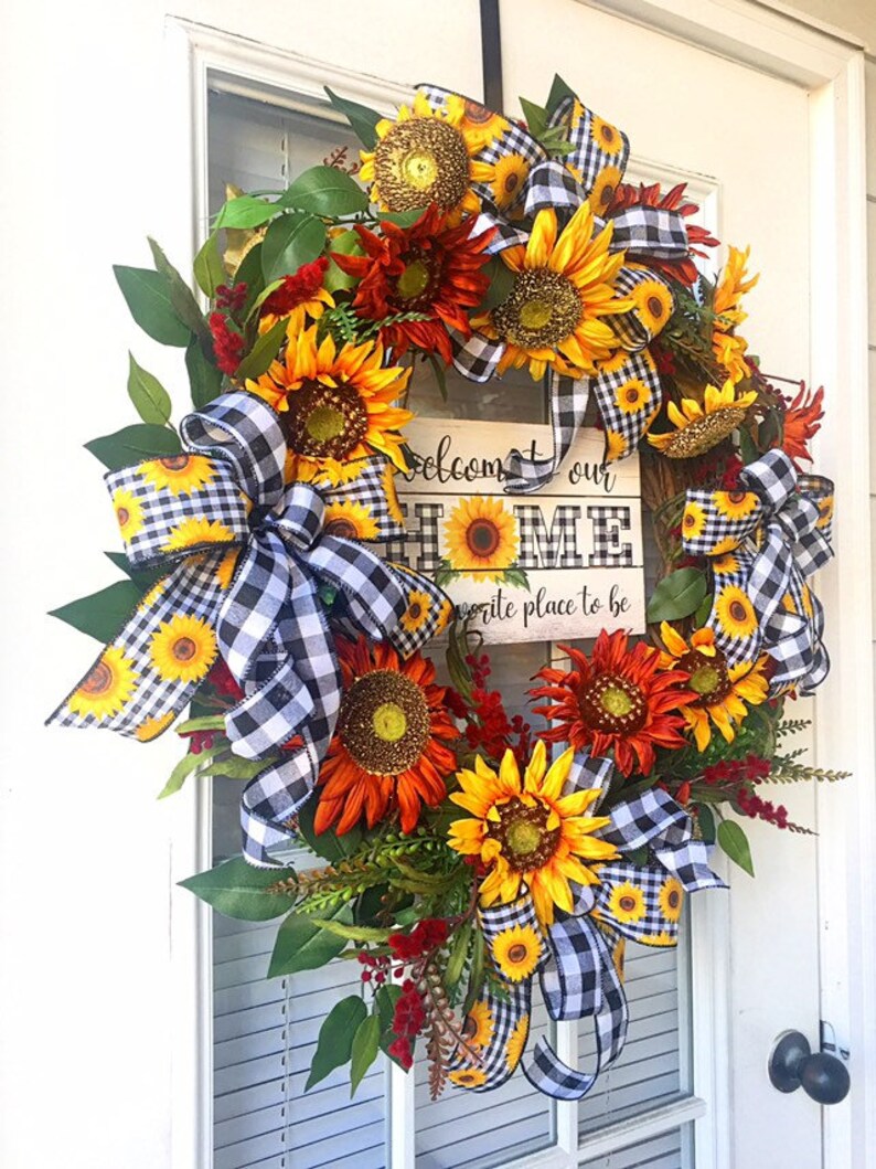 Welcome Home Fall Wreath, Cottagecore Decor, Country Sunflower Wreath ...