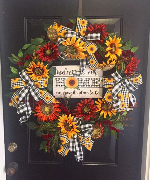 Welcome Home Fall Wreath, Cottagecore Decor, Country Sunflower Wreath ...