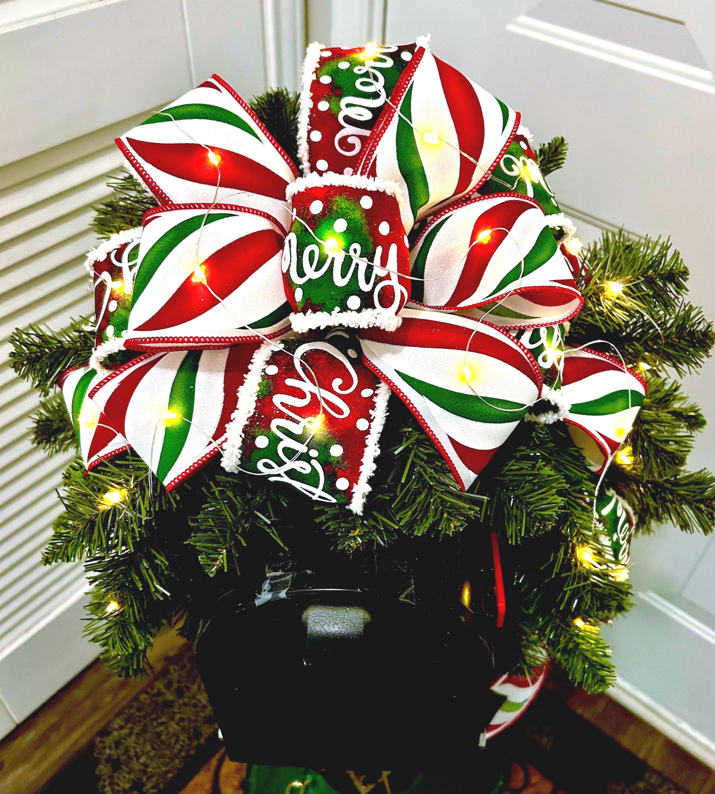 Lighted Christmas Mailbox Swag: Snowy Plaid Bow, Color-changing Leds - Etsy