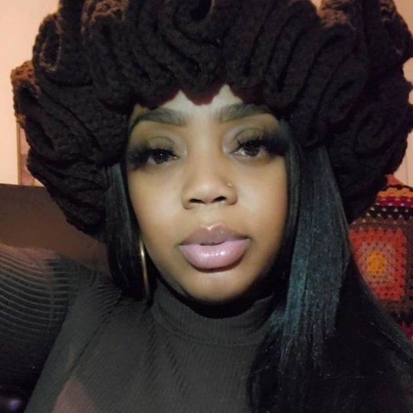Black Crochet Ruffle Hat - Etsy