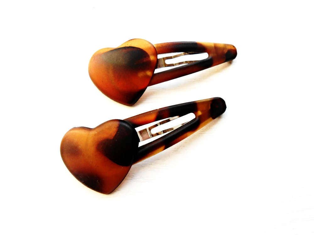 Snap Hair Clip 4 Pieces Set Hearts Hairpins Brown French Style - Etsy