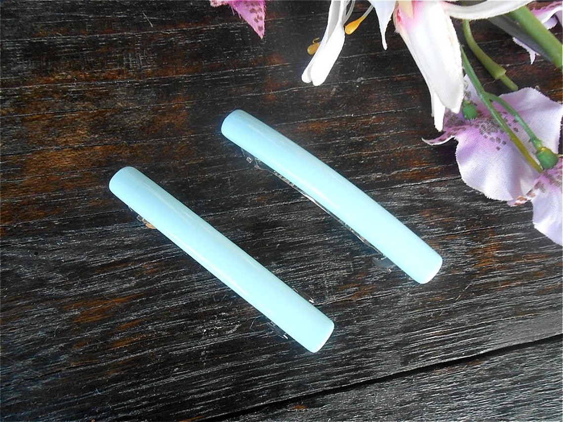 Hair Barrettes 2 Pc Set Small Light Blue Acrylic Plastic Hair - Etsy