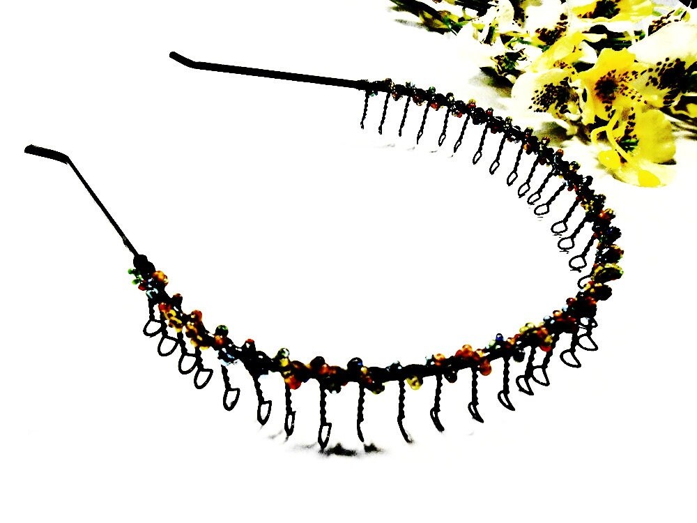 Black Headband Wire Teeth Tiara Band Rainbow Glass Crystal Hairband ...