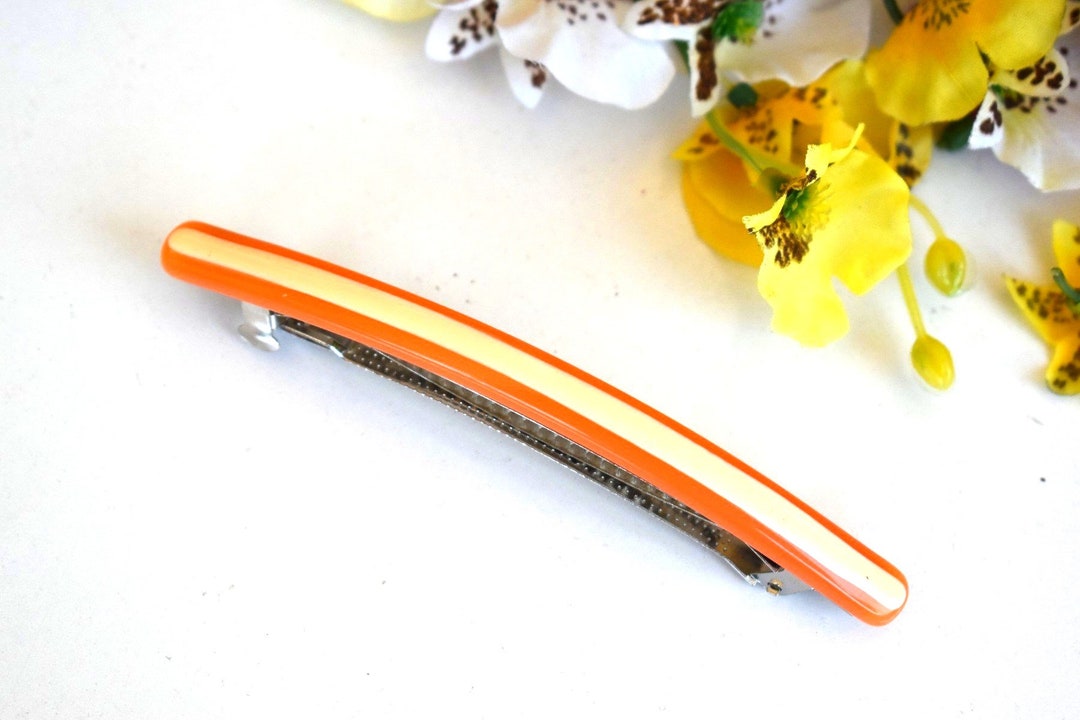 Hair Barrette Orange White Hair Pin Clip Barettes Hair Barretts Hair ...