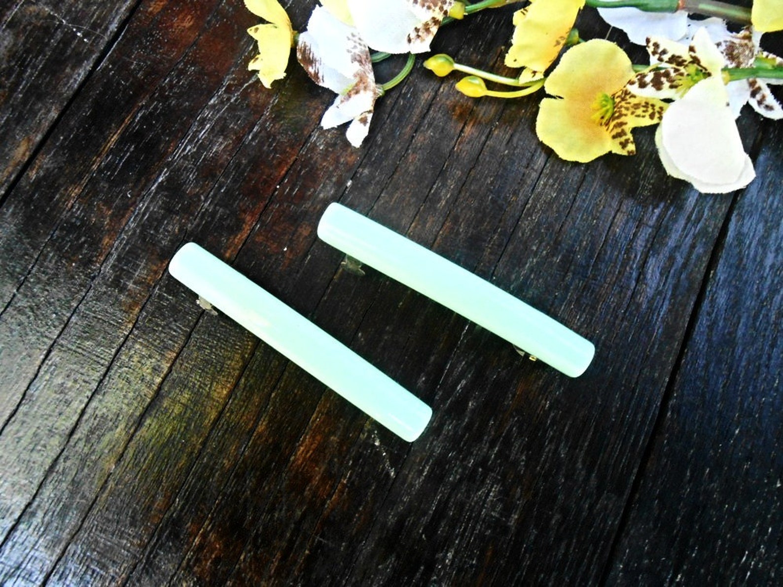 Hair Barrettes 2 Pc Set Small Mint Green Acrylic Plastic Hair - Etsy