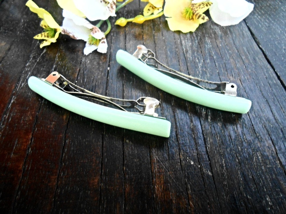 Hair Barrettes 2 Pc Set Small Mint Green Acrylic Plastic Hair - Etsy