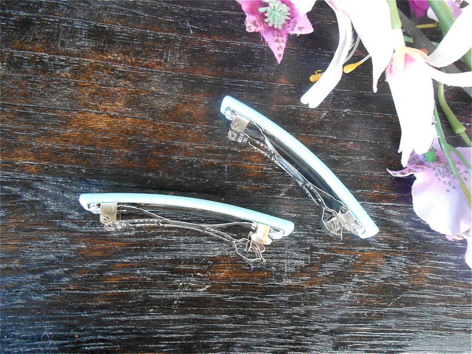 Hair Barrettes 2 Pc Set Small Light Blue Acrylic Plastic Hair Pin Clip ...