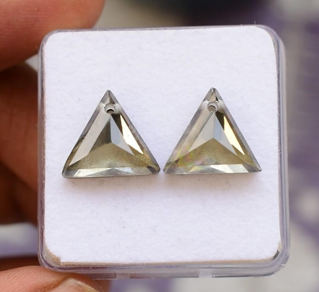 Drilled Pyrite Crystal Doublet Stone Pair, Faceted Triangle Gemstone ...