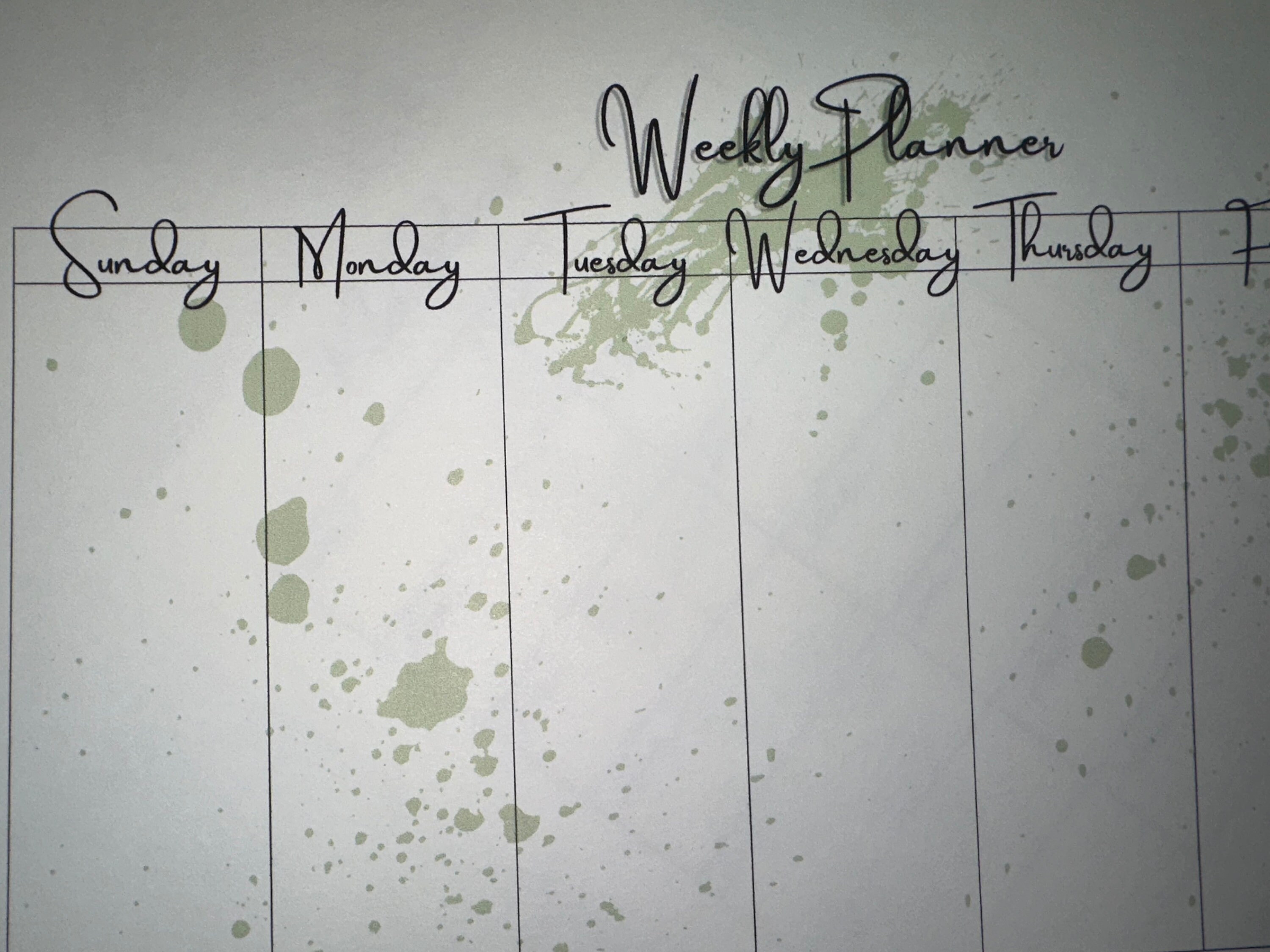 Weekly Planner, Planning, Color Splatter Planner, Sunday Through ...