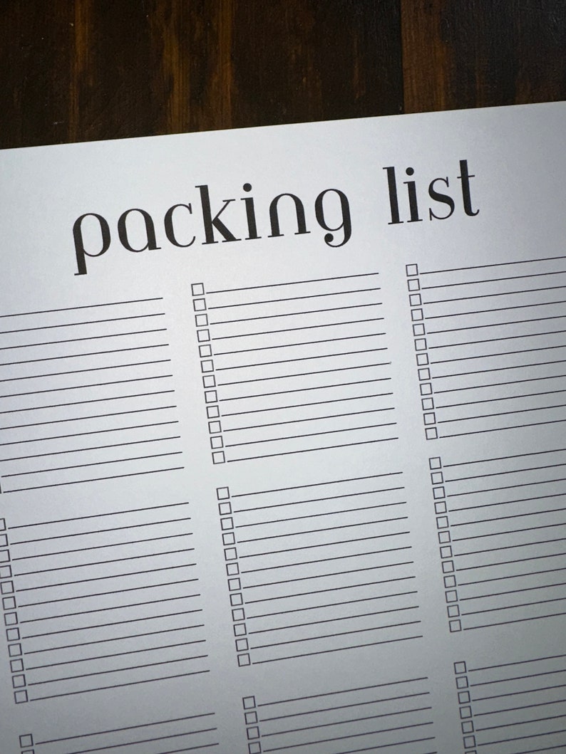Blank Packing List: Travel Checklist (PDF Download) - Etsy