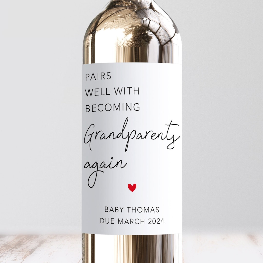 Pairs Well With Becoming Grandparents Again Wine Label, Personalised ...