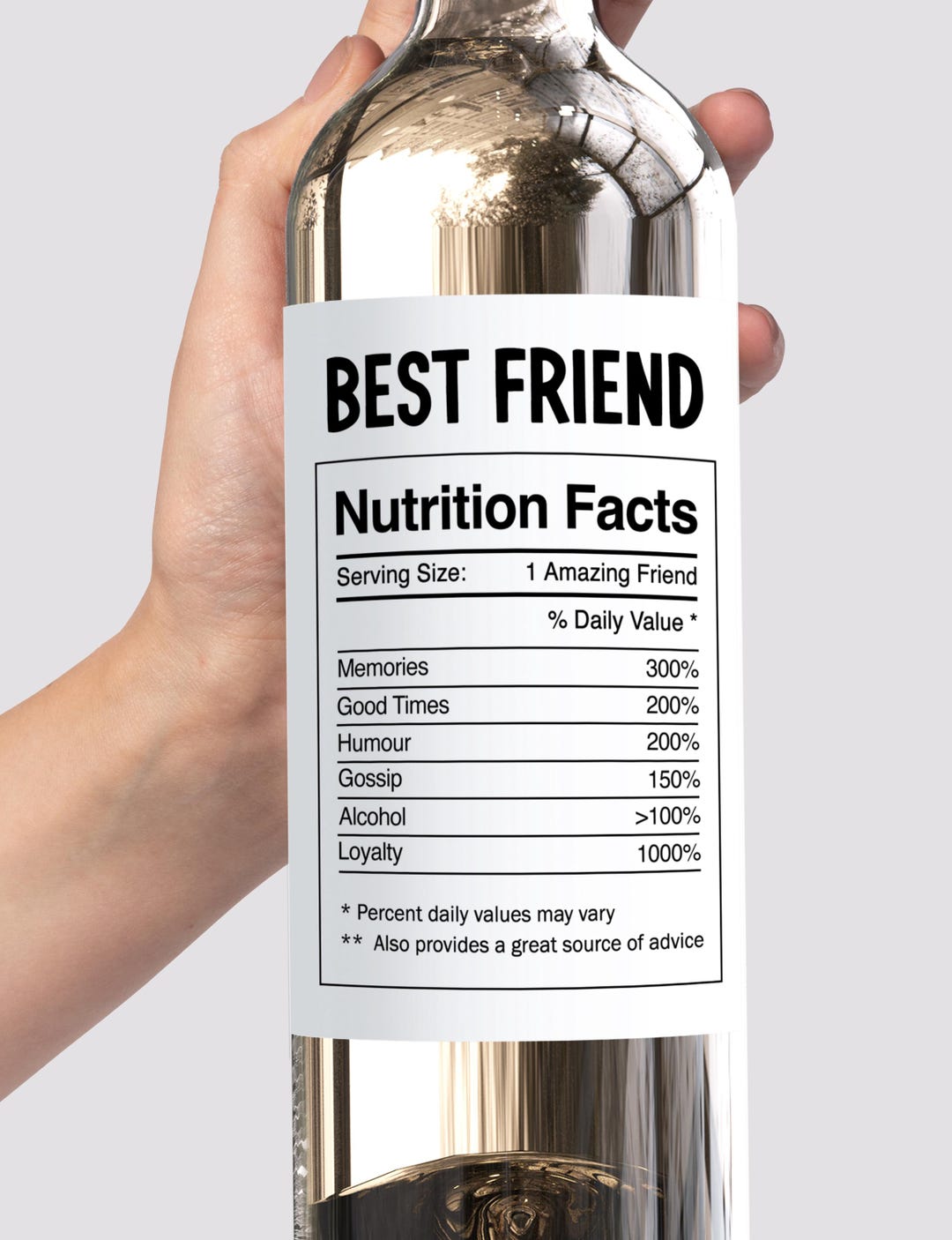 Best Friend Nutrition Facts Wine Label, Funny Bestie Birthday Gift ...