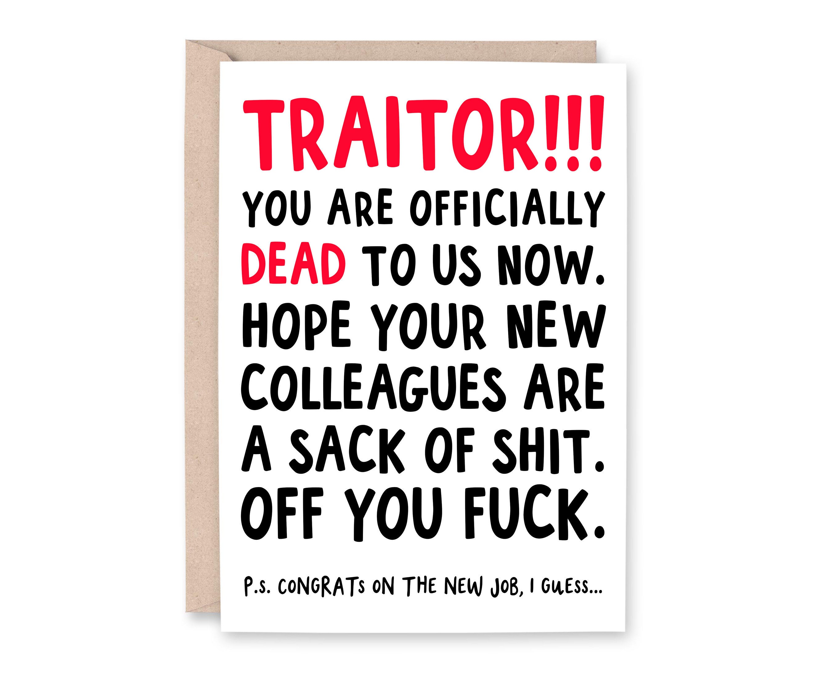 Rude Leaving Card You're Dead to Us Card Traitor Card | Etsy UK