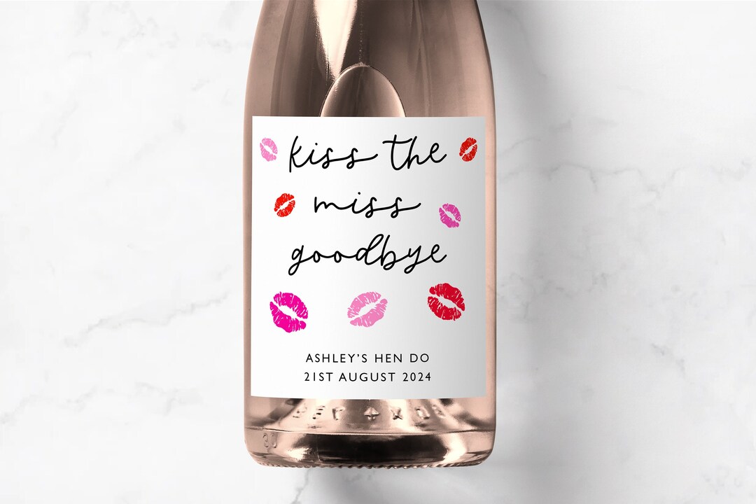 Kiss the Miss Goodbye Hen Do Prosecco Champagne Label, Personalised ...