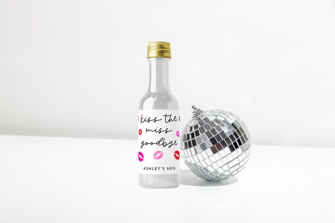 Kiss the Miss Goodbye Mini Spirit Alcohol Label, Personalised Hen Do ...