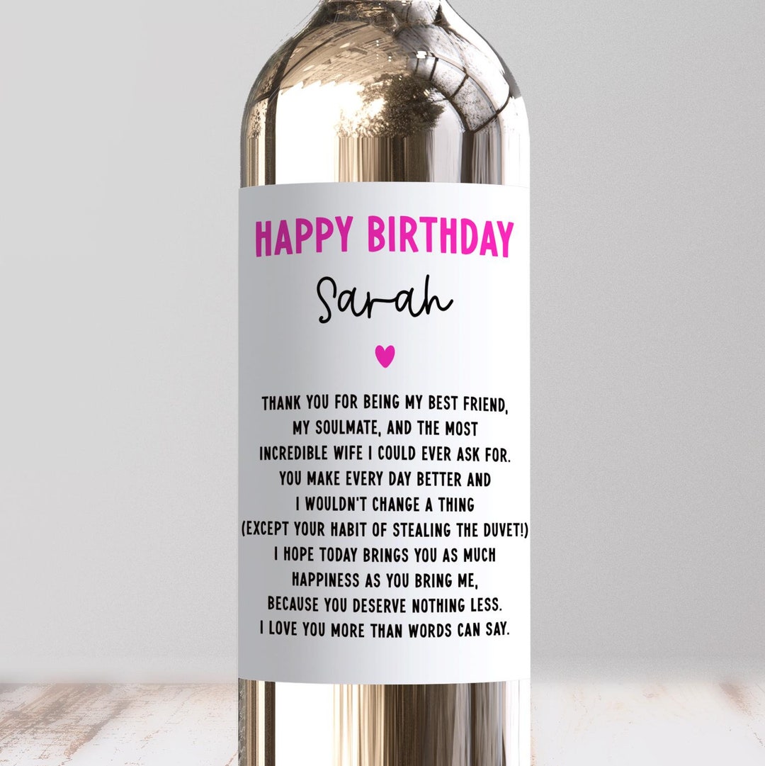 Personalised Wife Birthday Wine Label, Custom WIFE, Funny Birthday Gift ...