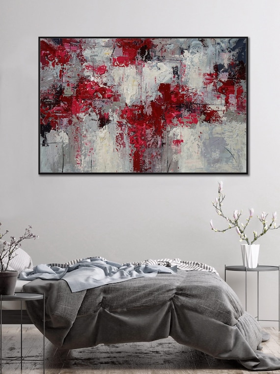 Red and gray abstract wall art Red and gray modern art Red and gray ...