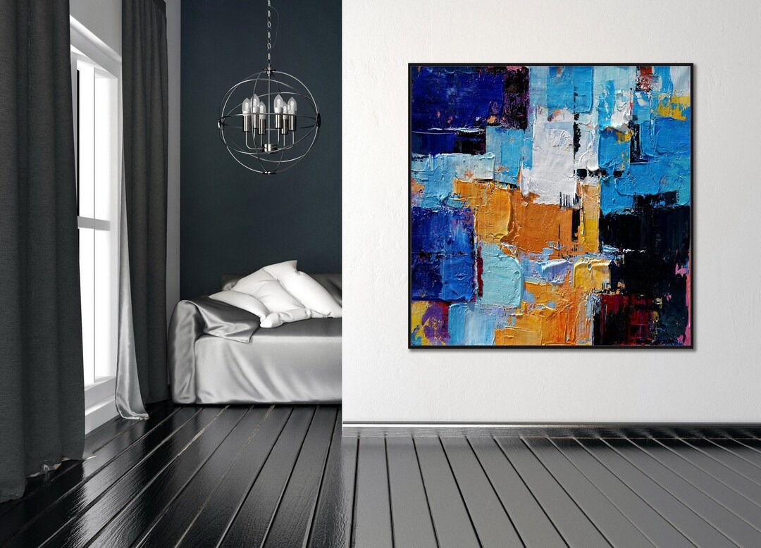 Navy Blue Painting Navy Blue Wall Art Navy Blue Canvas Art - Etsy