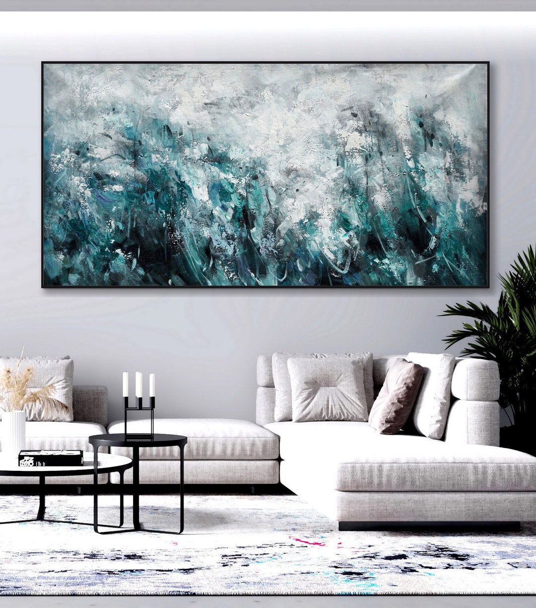 Teal Color Abstract Wall Art Large Texture Original Modern - Etsy